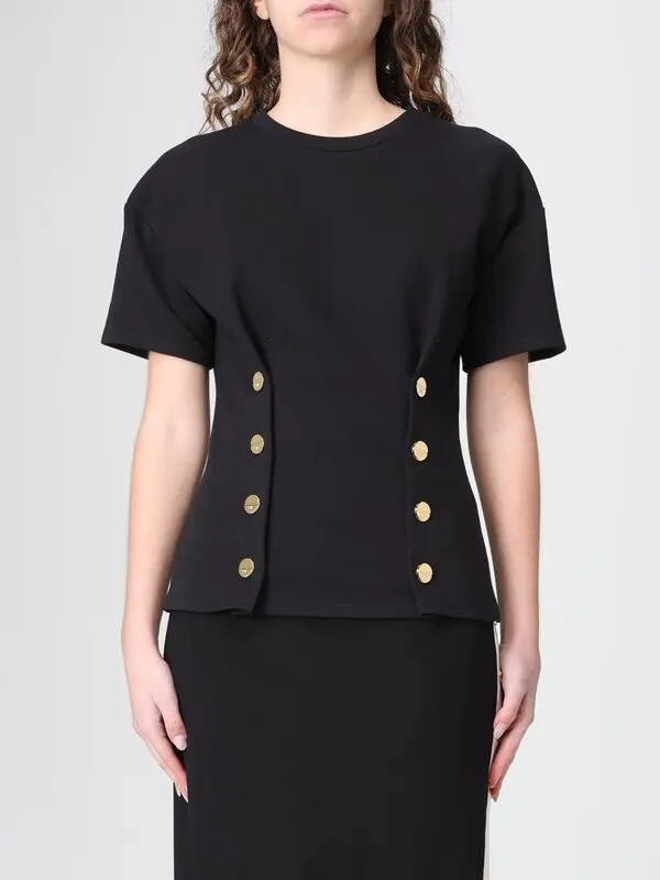 Elisabetta Franchi Cotton Blend T-shirt With Decorative Buttons - Black