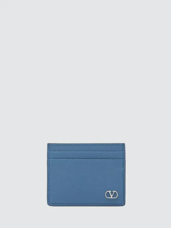 Valentino Garavani Vlogo Signature Calf Leather Flat Card Holder - Marine