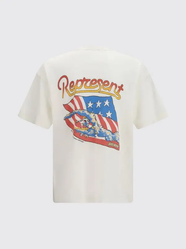REPRESENT Crewneck Cotton-hemp T-shirt With Graphic Print And Patch Pocket - White