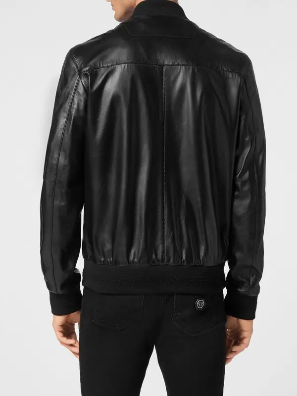 Philipp Plein Leather Bomber Jacket - Black
