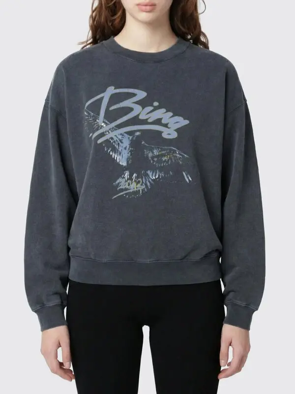 ANINE BING Cotton Crew Neck Sweatshirt With Logo Print - Black
