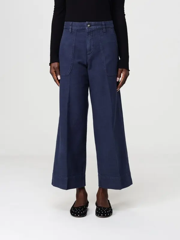 MASON'S Cotton Wide Leg Trousers - Navy