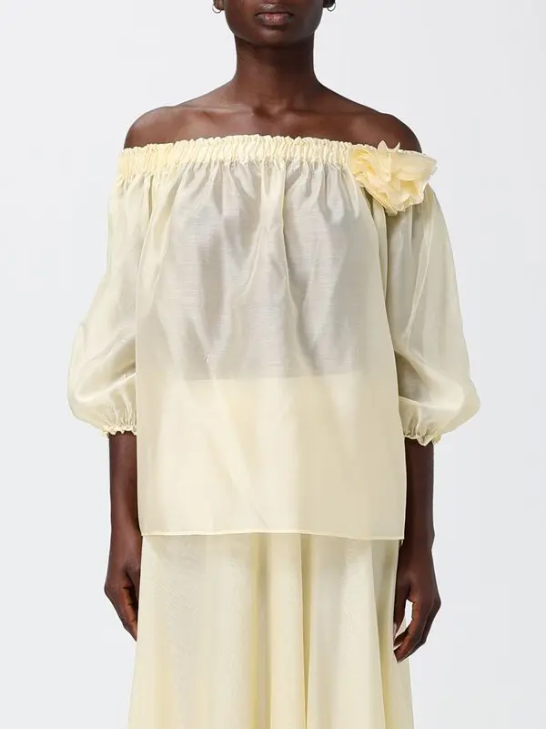 HANITA Crepe Blouse With Floral Appliqu