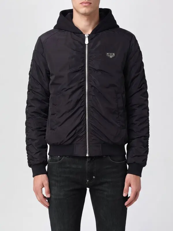 Philipp Plein Bomber Jacket With Hood - Black