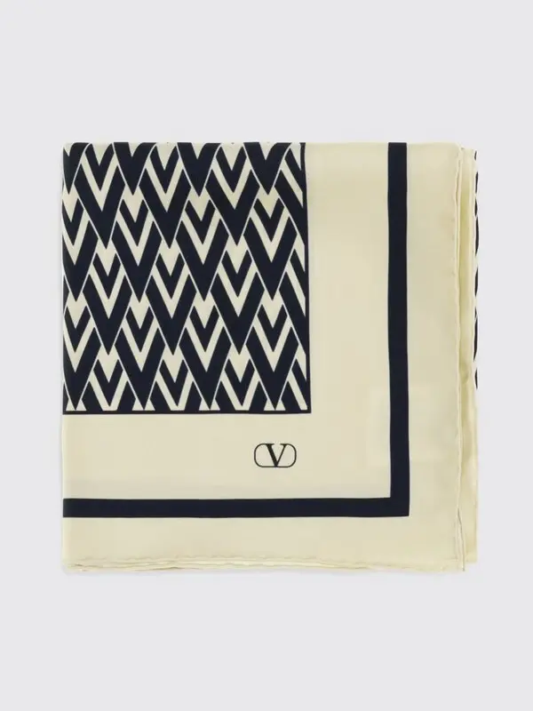 Valentino Garavani Square Monogram Logo Print Silk Foulard Scarf - Ivory