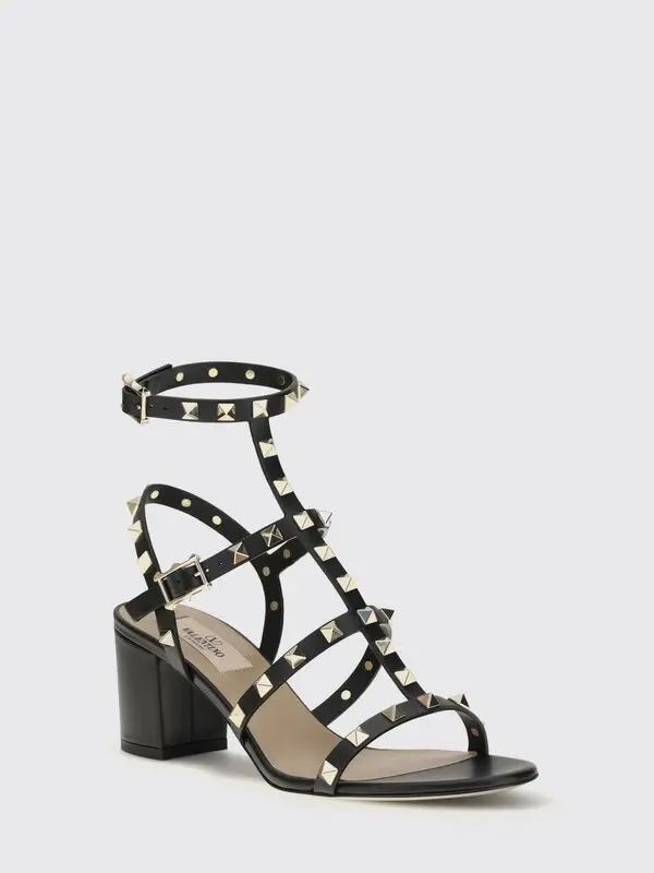 Valentino Garavani Rockstud Calfskin Leather Mid-heel Sandals
