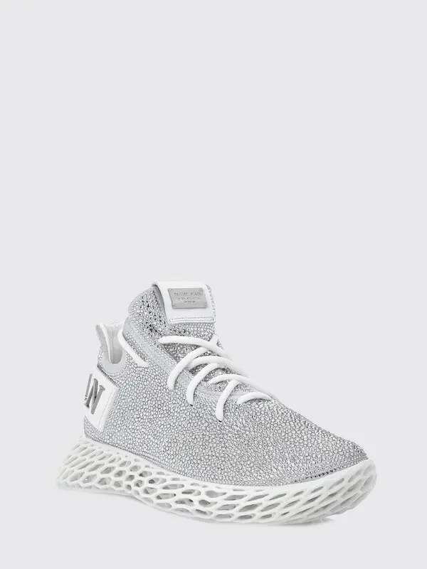 Philipp Plein Skeleton Runner Laminated Leather Sneakers With Crystals