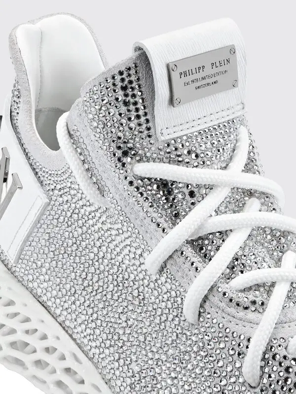 Philipp Plein Skeleton Runner Laminated Leather Sneakers With Crystals