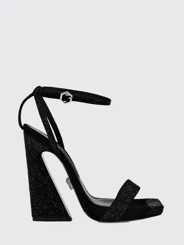 Philipp Plein Suede High-heeled Sandals With Rhinestone Embellishments And Ankle Strap