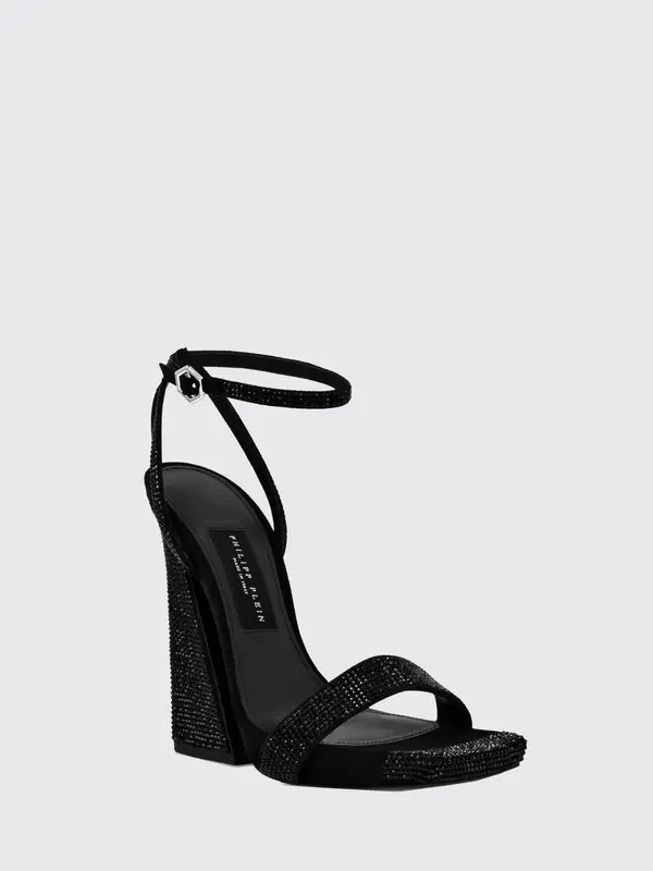 Philipp Plein Suede High-heeled Sandals With Rhinestone Embellishments And Ankle Strap