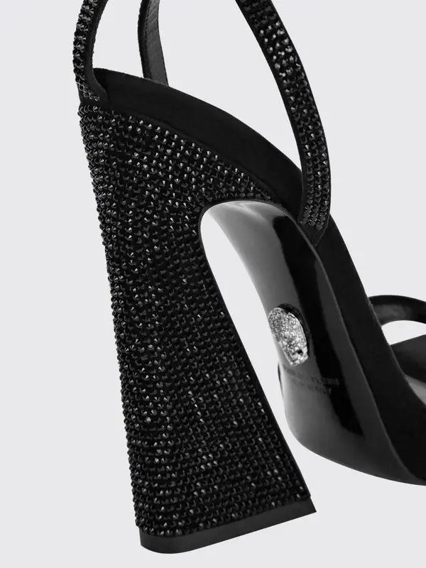 Philipp Plein Suede High-heeled Sandals With Rhinestone Embellishments And Ankle Strap