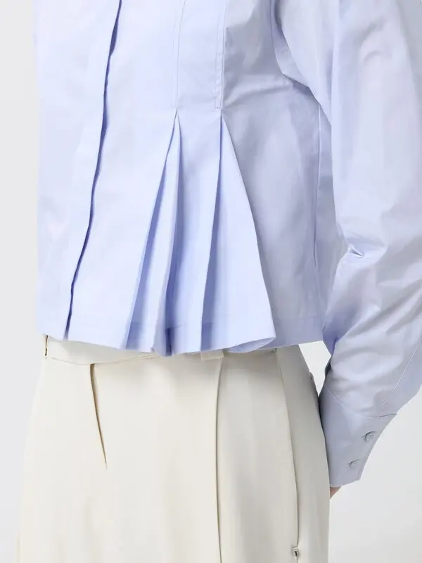 Sportmax Cotton Shirt With Pleated Detail - Gnawed Blue