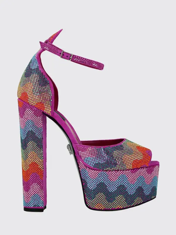 Philipp Plein Suede Platform Sandals With Abstract Print And Rhinestones