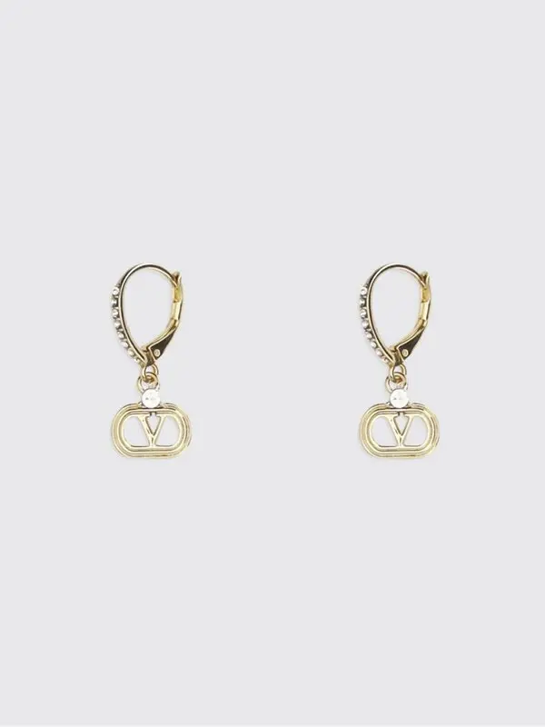 Valentino Garavani Vlogo Signature Pendant Earrings In Brass With Rhinestones - Gold