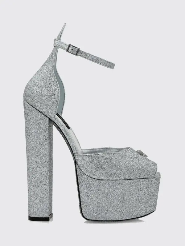 Philipp Plein Glitter Leather Platform High Heel Sandals - Silver