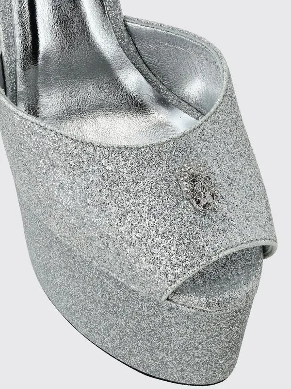 Philipp Plein Glitter Leather Platform High Heel Sandals - Silver