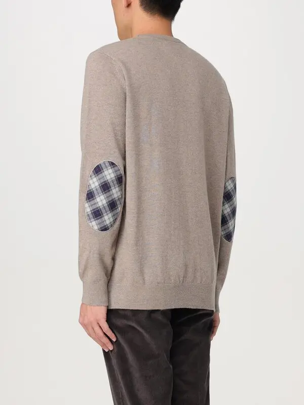 Barbour Crew Neck Sweater With Plaid Elbow Patches - Beige