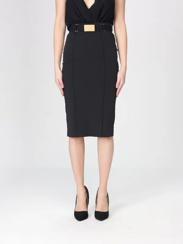 Elisabetta Franchi Light Crêpe Dress With Raw Cut Fabric - Black