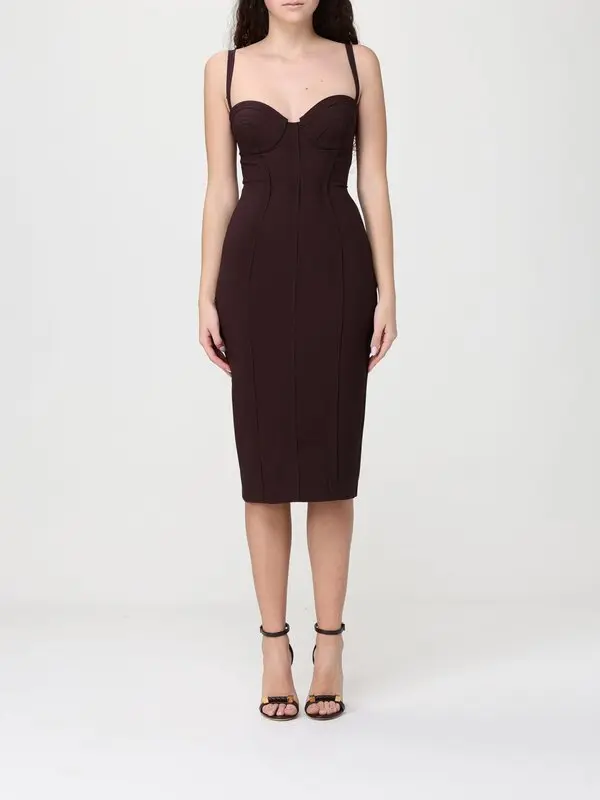 Elisabetta Franchi Light Crêpe Dress With Raw Cut Fabric - Brown
