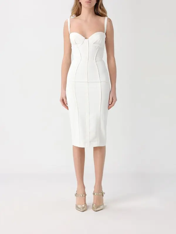 Elisabetta Franchi Light Crêpe Dress With Raw Cut Fabric - Ivory