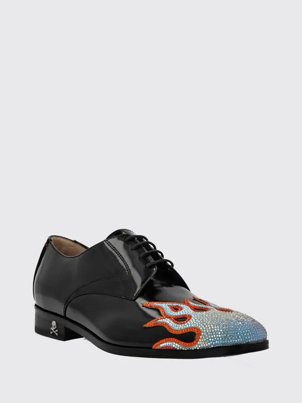 Philipp Plein Brushed Leather Oxford Shoes With Rhinestone Application
