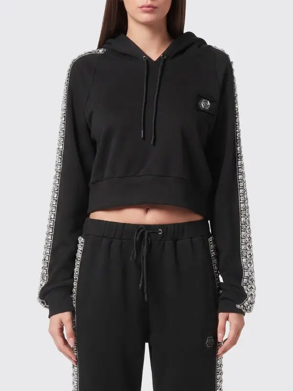 Philipp Plein Embellished Cotton Cropped Hoodie