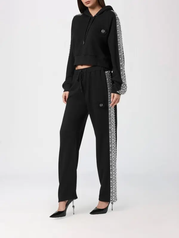 Philipp Plein Embellished Cotton Cropped Hoodie