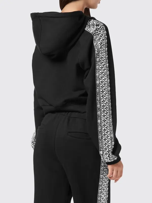 Philipp Plein Embellished Cotton Cropped Hoodie