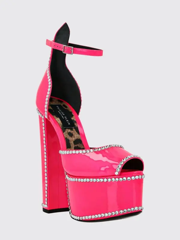 Philipp Plein Embellished Patent Leather Platform Sandals - Pink