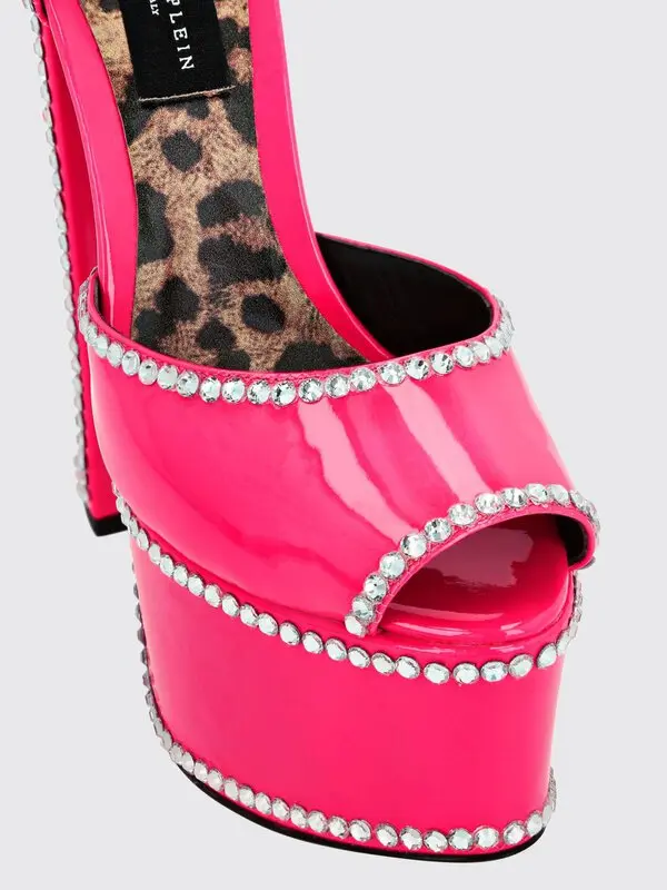 Philipp Plein Embellished Patent Leather Platform Sandals - Pink