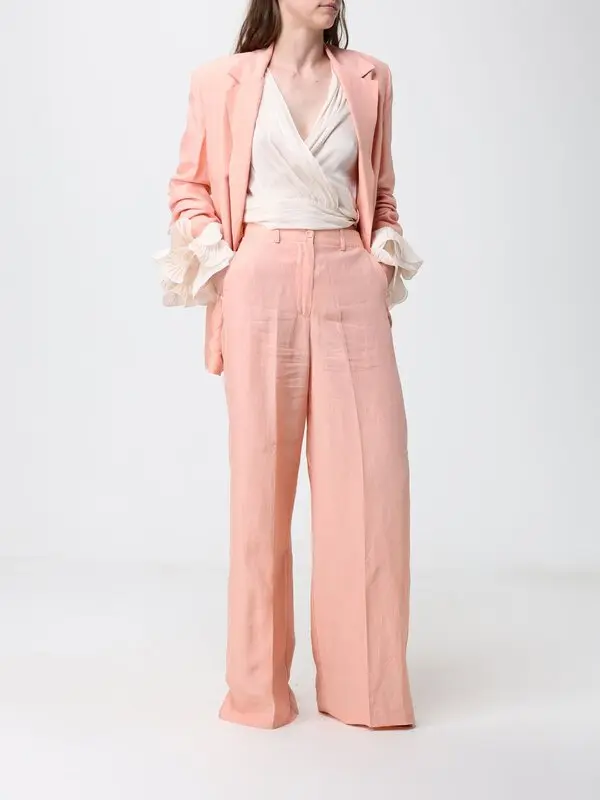 HANITA Linen Blend Palazzo Trousers - Pink