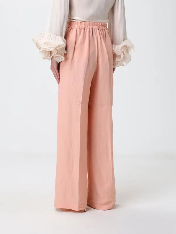 HANITA Linen Blend Palazzo Trousers - Pink