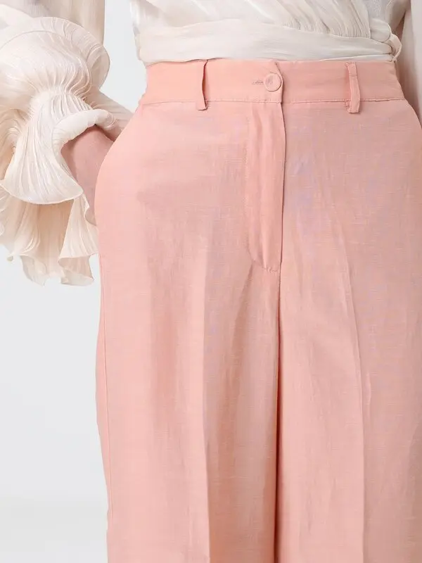 HANITA Linen Blend Palazzo Trousers - Pink
