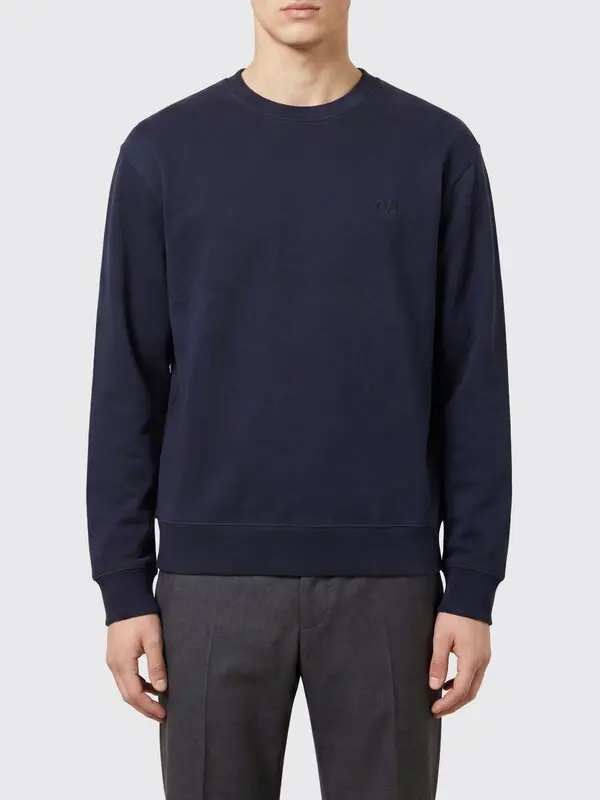 Valentino Garavani Crewneck Cotton Sweatshirt With Long Sleeves - Navy