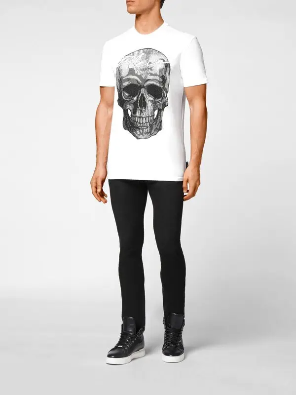 Philipp Plein Cotton T-shirt With Skull Print And Rhinestone Details