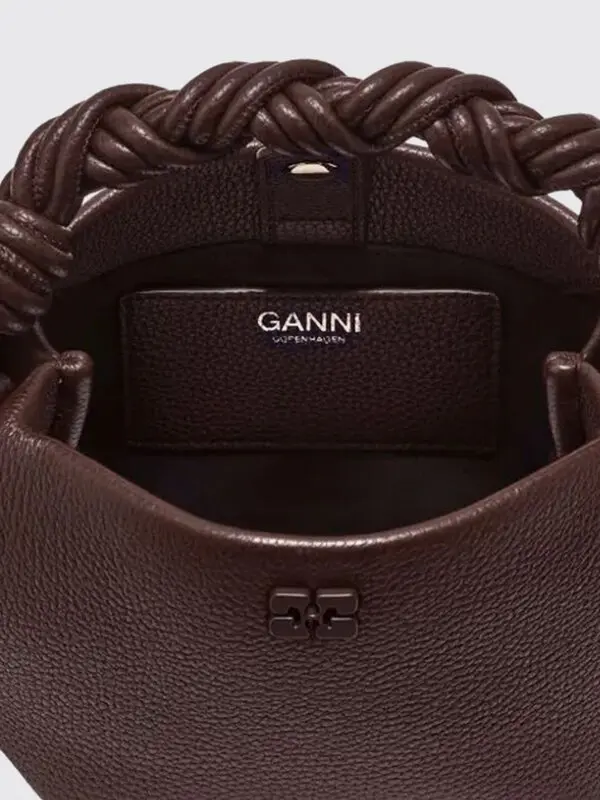 GANNI Recycled Leather Mini Handbag With Butterfly Logo And Braided Handle - Brown