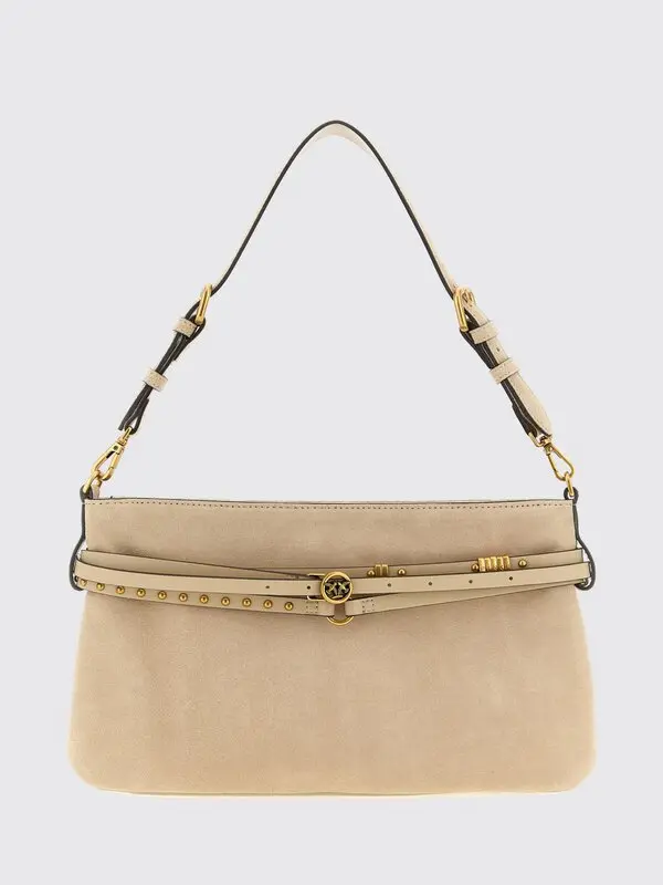 Pinko Suede Bag With Micro Studs - Beige
