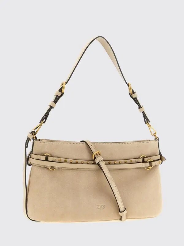 Pinko Suede Bag With Micro Studs - Beige