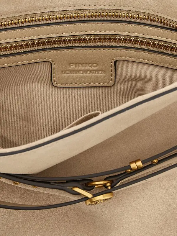 Pinko Suede Bag With Micro Studs - Beige