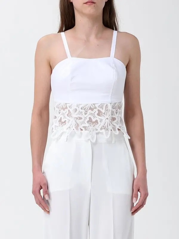 HANITA Crop Top With Macramé Inserts - White