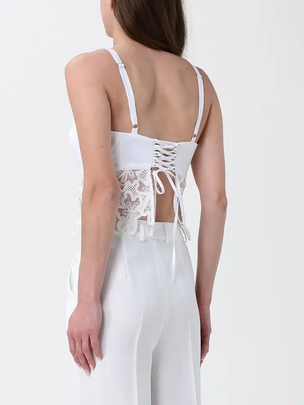 HANITA Crop Top With Macramé Inserts - White