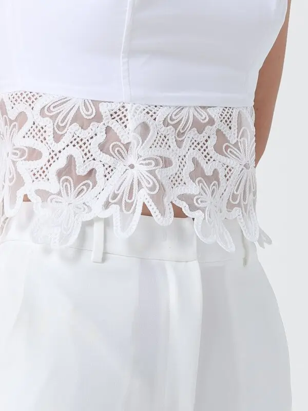 HANITA Crop Top With Macramé Inserts - White