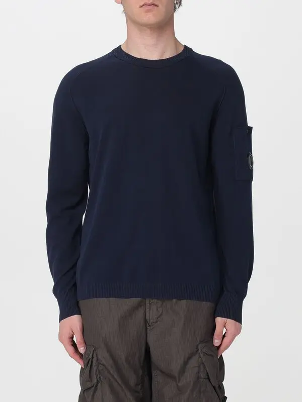 C.P. COMPANY Cotton Crewneck Pullover With Pocket Detail - Blue