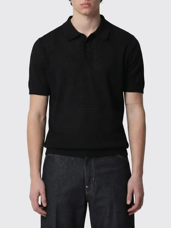 ROBERTO COLLINA Knitted Cotton Polo Shirt - Black