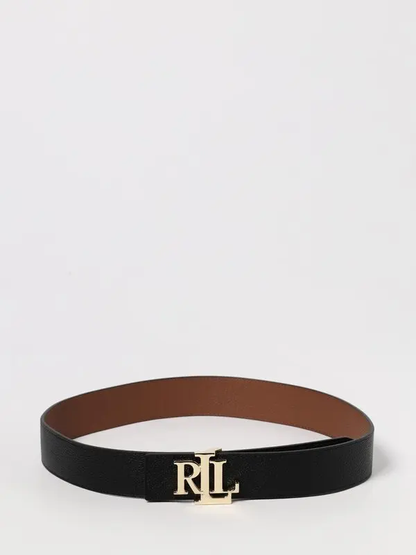 Ralph Lauren Leather Belt With Gold Tone Logo Buckle