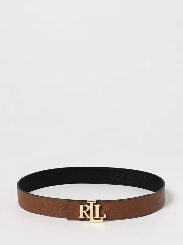 Ralph Lauren Leather Belt With Gold Tone Logo Buckle