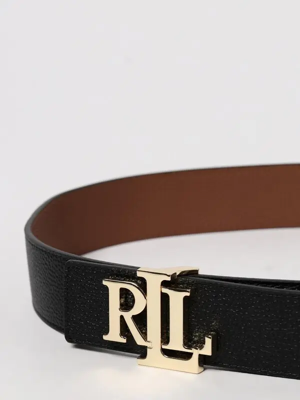 Ralph Lauren Leather Belt With Gold Tone Logo Buckle