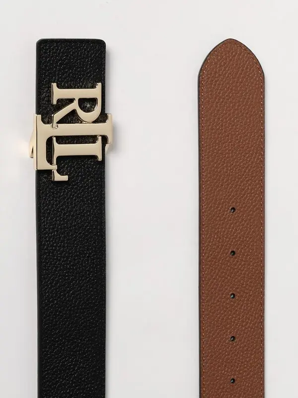 Ralph Lauren Leather Belt With Gold Tone Logo Buckle