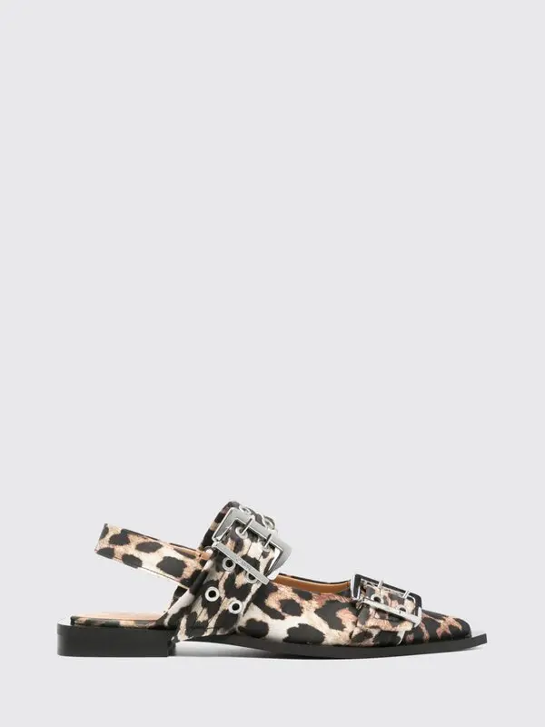 GANNI Ballet Flats With Buckle Detailing - Brown