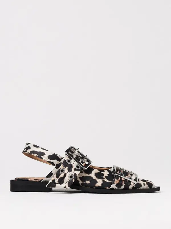 GANNI Ballet Flats With Buckle Detailing - Brown